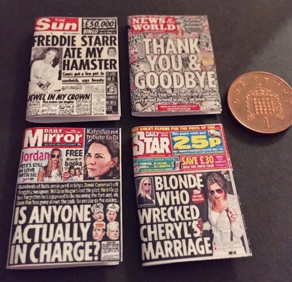 Miniature British tabloid newspapers The Sun The Mirror etc | Etsy