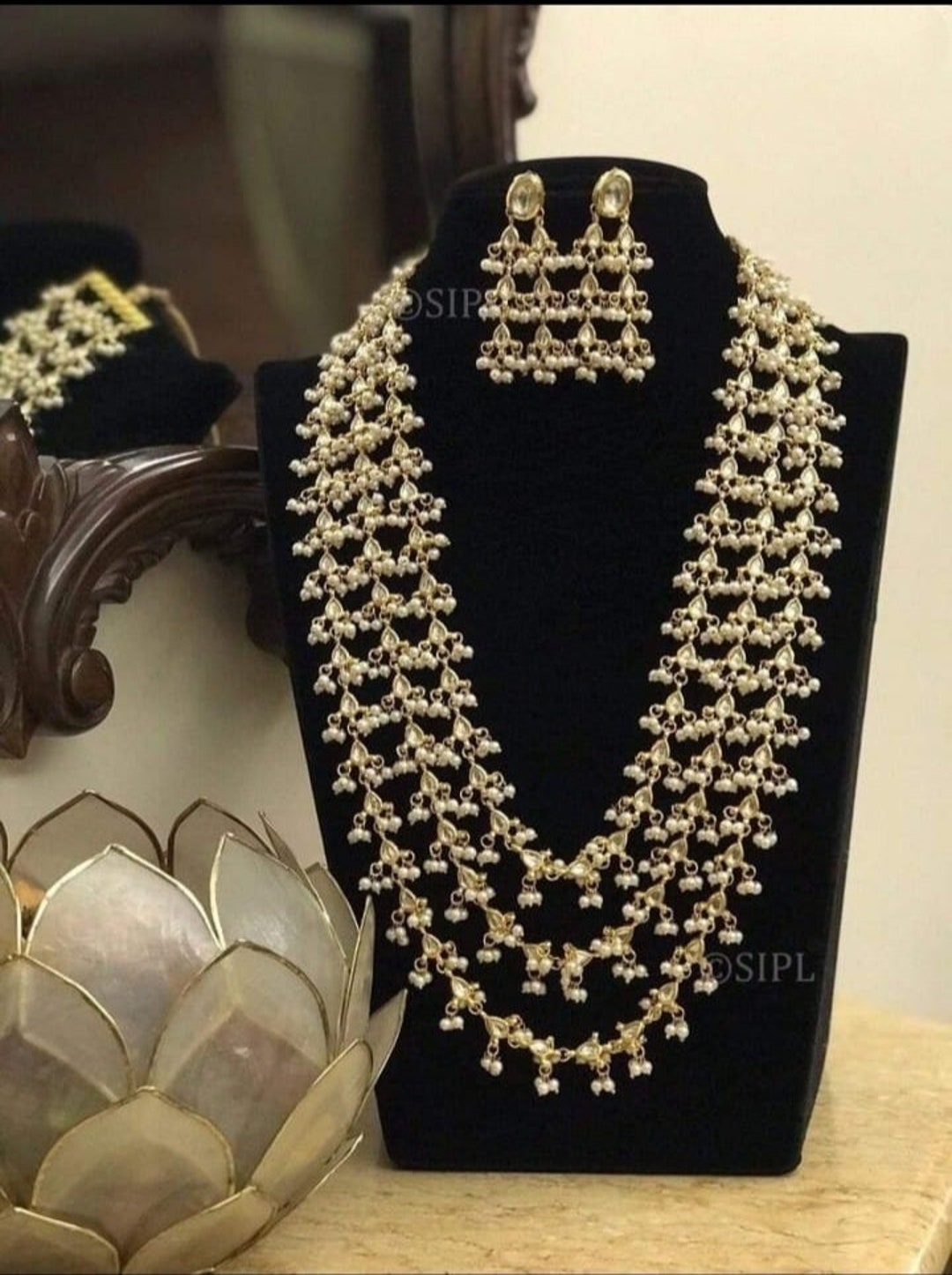 3 Layer Long Necklace /necklace of Semi Precious Stones and Pearls ...