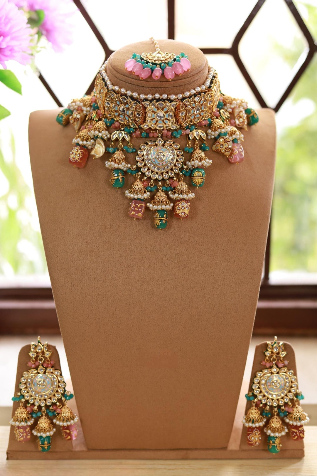 Buy Sabyasachi Inspired Gold Plated Kundan Polki Necklace With Maang ...