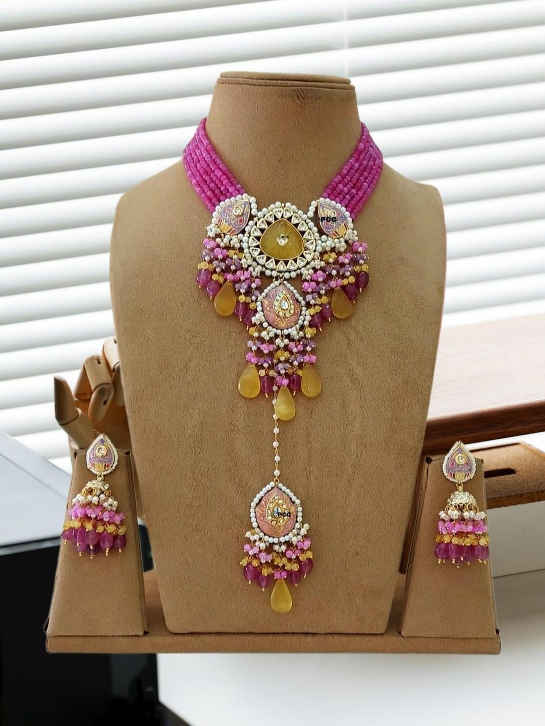 Sabyasachi Inspired Meenakari Choker With Earrings and Maang Tika/ Long ...