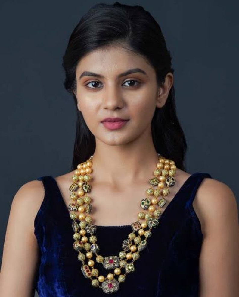 3 Layer Long Necklace /necklace of Semi Precious Stones and - Etsy