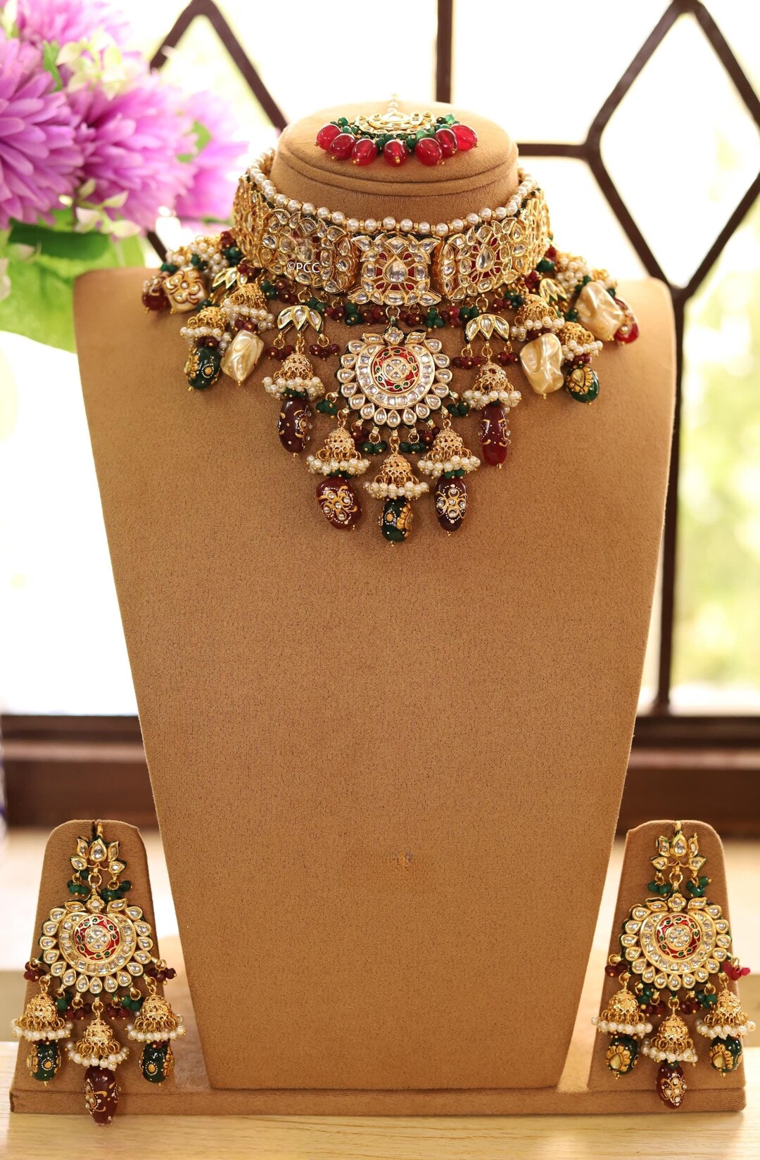 Sabyasachi Inspired Gold Plated Kundan Polki Necklace With Maang Tika ...