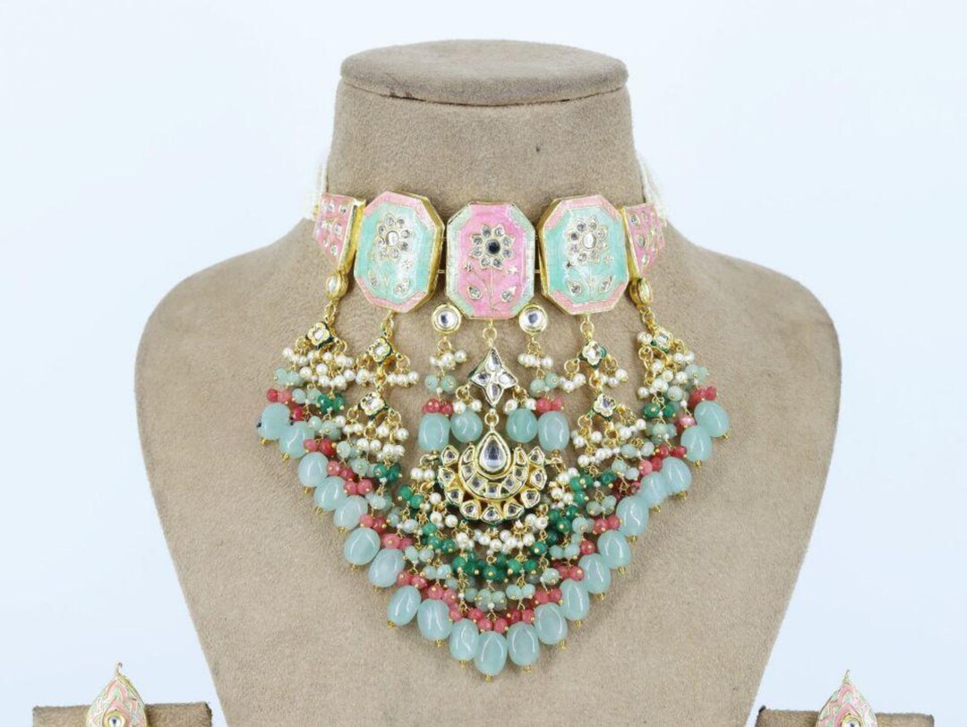 Sabyasachi Inspired Meenakari Choker With Earrings and Maang Tika/ Long ...