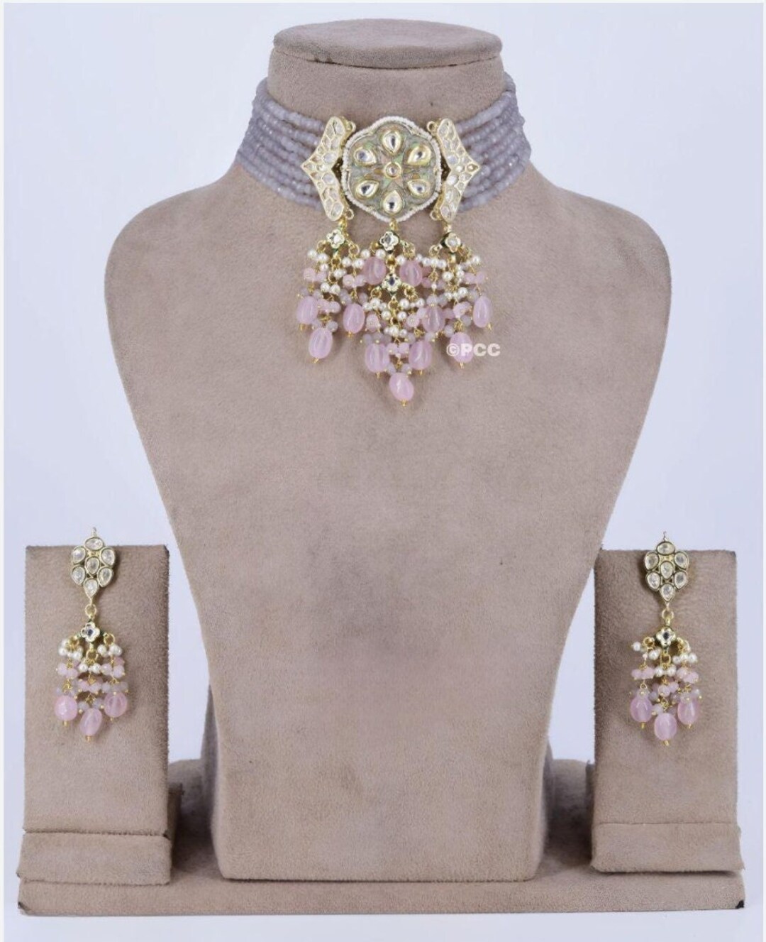 Gray Kundan Choker Set: Indian Wedding Jewelry, Beaded Necklace - Etsy