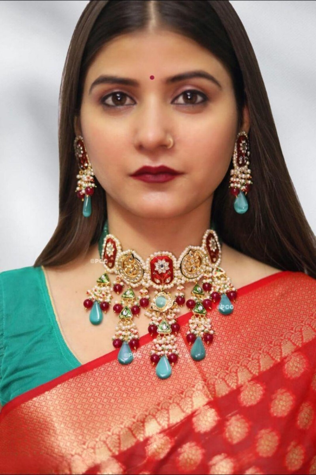 Red and Blue Choker/ Indian Jewelry/ Indian Necklace/ Indian Choker ...