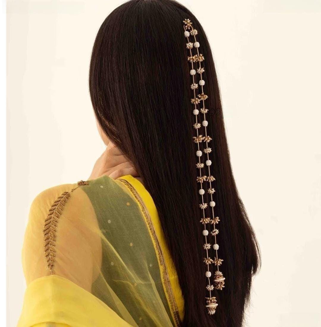 Pearl & Kundan Juda Chain: Indian Bridal Hair Accessory - Etsy