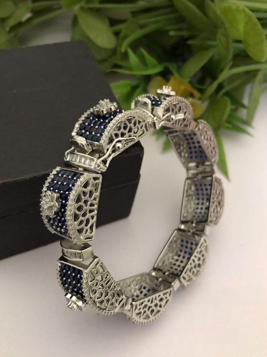 Blue Invisible Stone Setting Bracelet, Traditional Bracelet, Sabyasachi ...