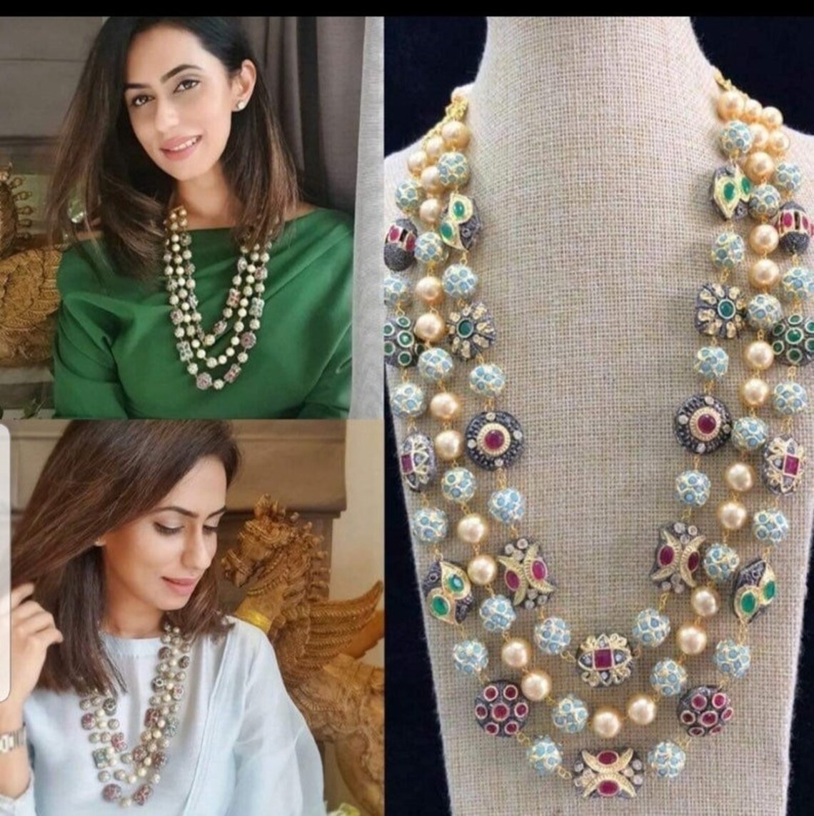 3 Layer Long Necklace /necklace of Semi Precious Stones and - Etsy