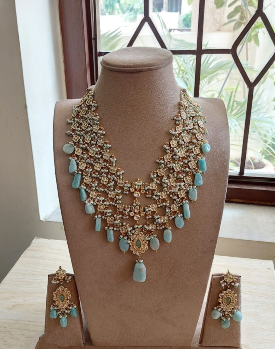 Blue Kundan Polki Necklace Indian Jewelry statement Jewelry pakistani ...