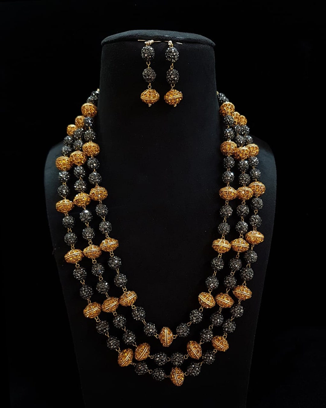 3 Layer Long Necklace /necklace of Semi Precious Stones and Pearls ...