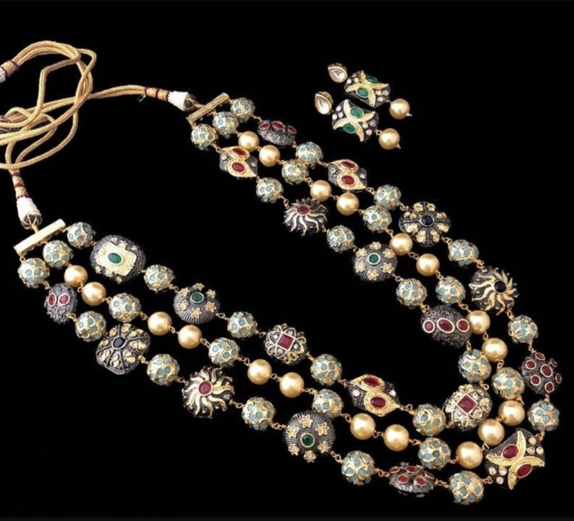 3 Layer Long Necklace /necklace of Semi Precious Stones and - Etsy