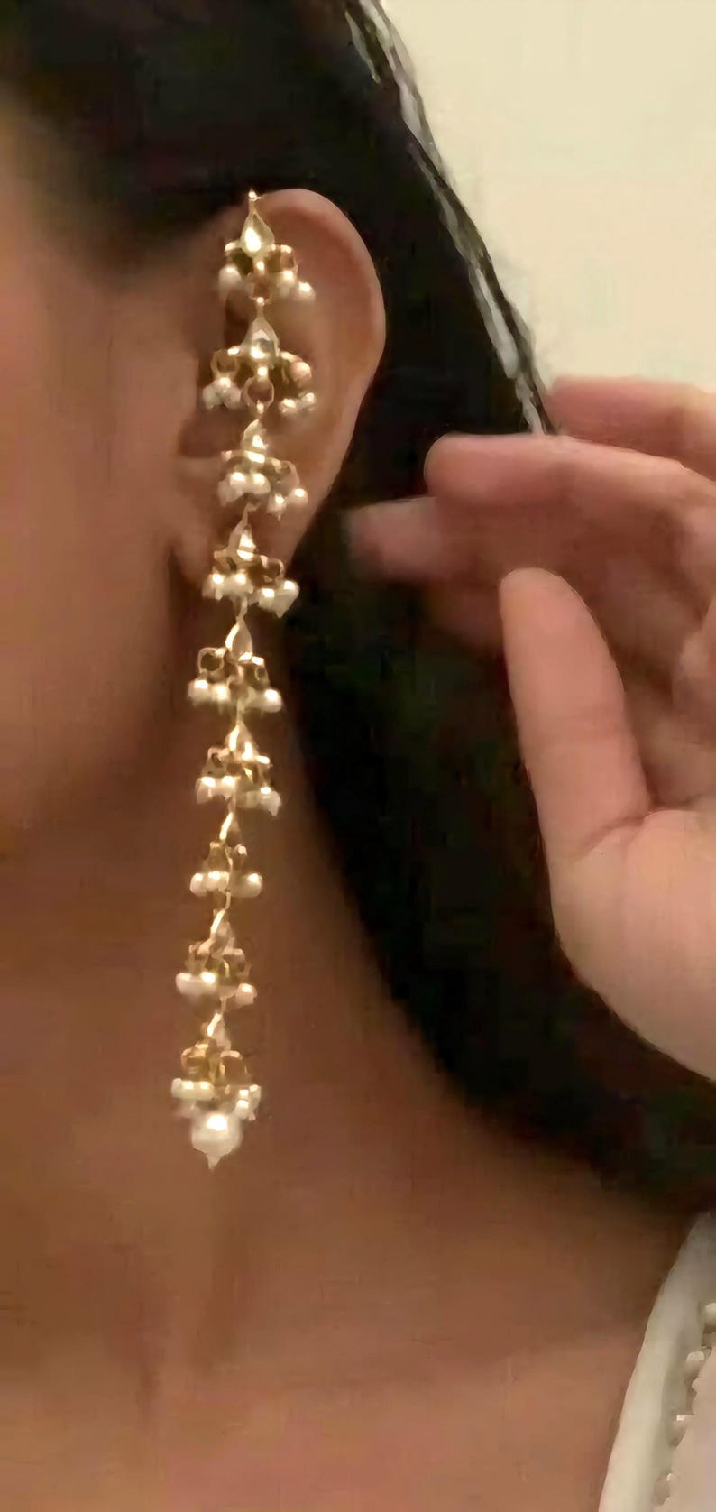 Brass Kundan Ear Chain: Indian Bridal Earrings - Etsy