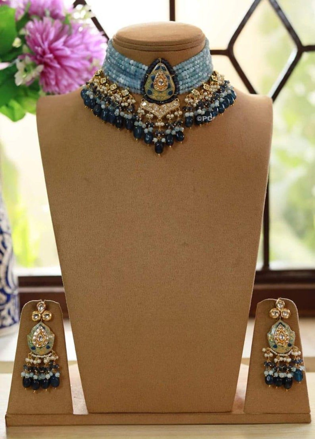 Navy Blue With Aqua Blue Choker, Indian Jewelry, Jaipur Jewelry,indian ...