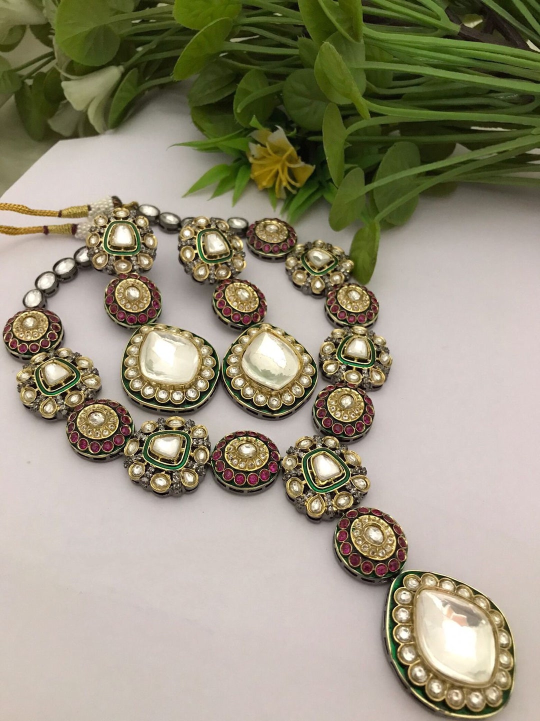 Kundan Long Necklace With Tika and Ring | Jaipur Jewelry| CZ Necklace ...