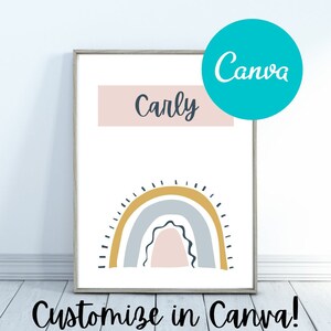 Editable Pastel Boho Rainbow Nursery Art, Boho Wall Decor, Rainbow Wall ...