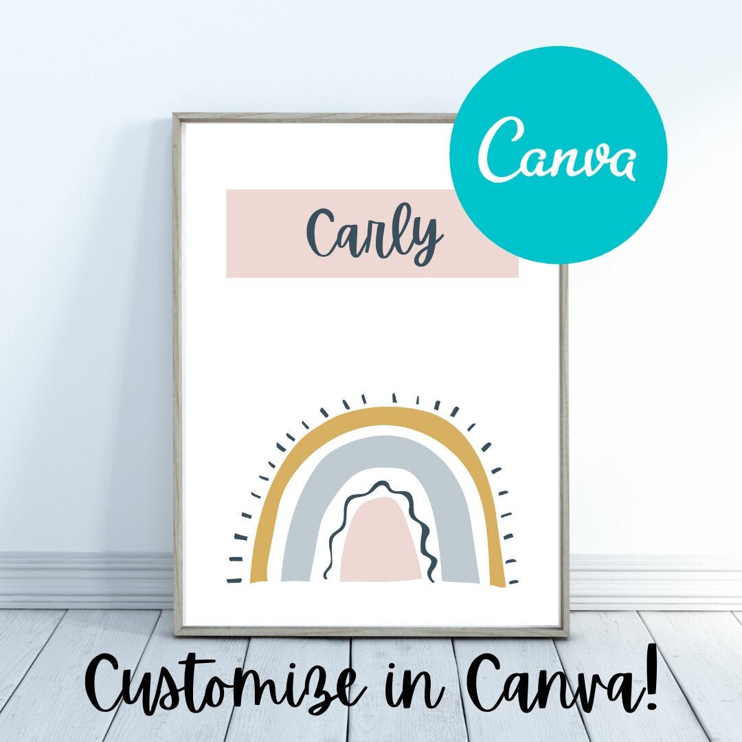 Editable Pastel Boho Rainbow Nursery Art, Boho Wall Decor, Rainbow Wall ...