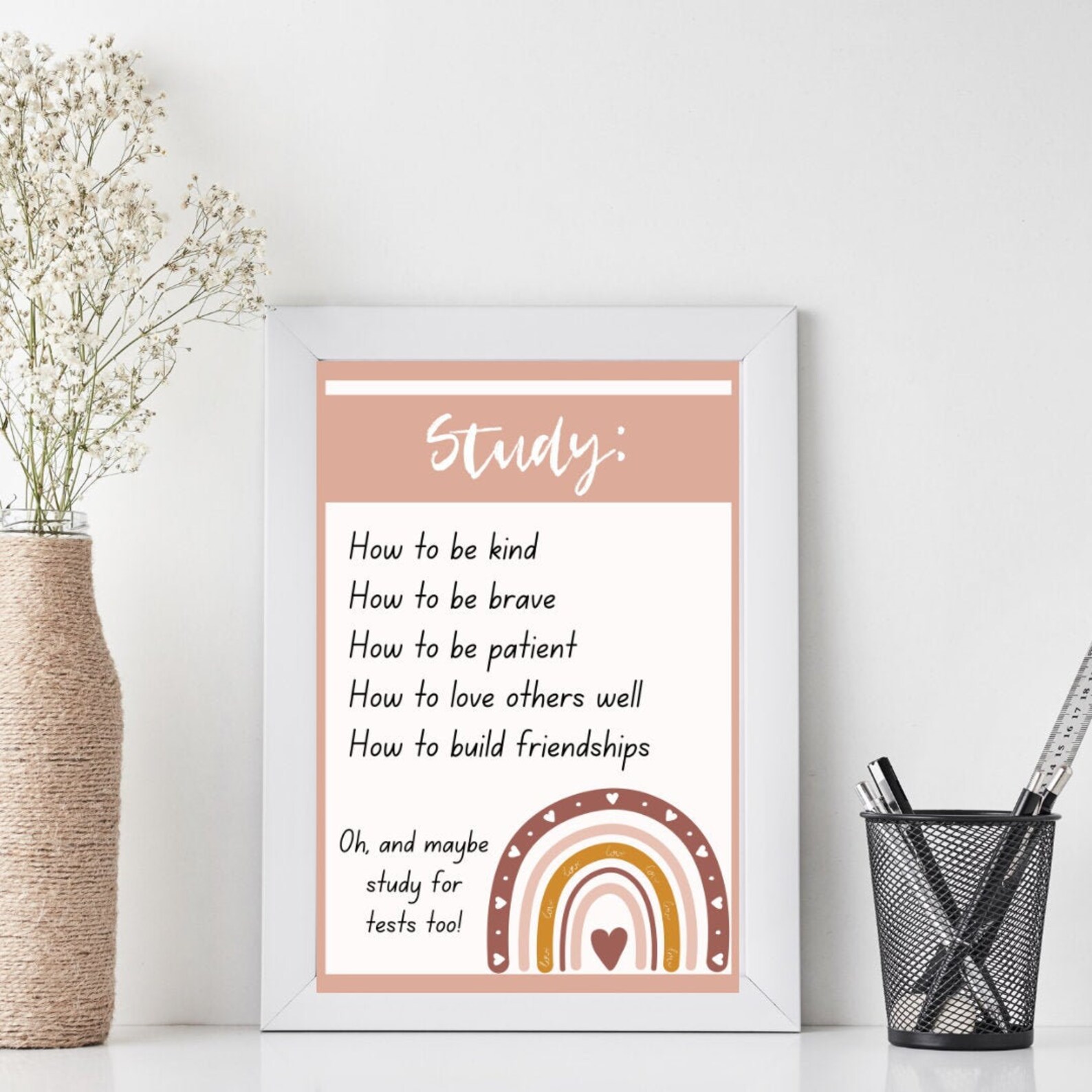 Study How to Be Kind Classroom Poster, Boho Rainbow Back to School Wall ...
