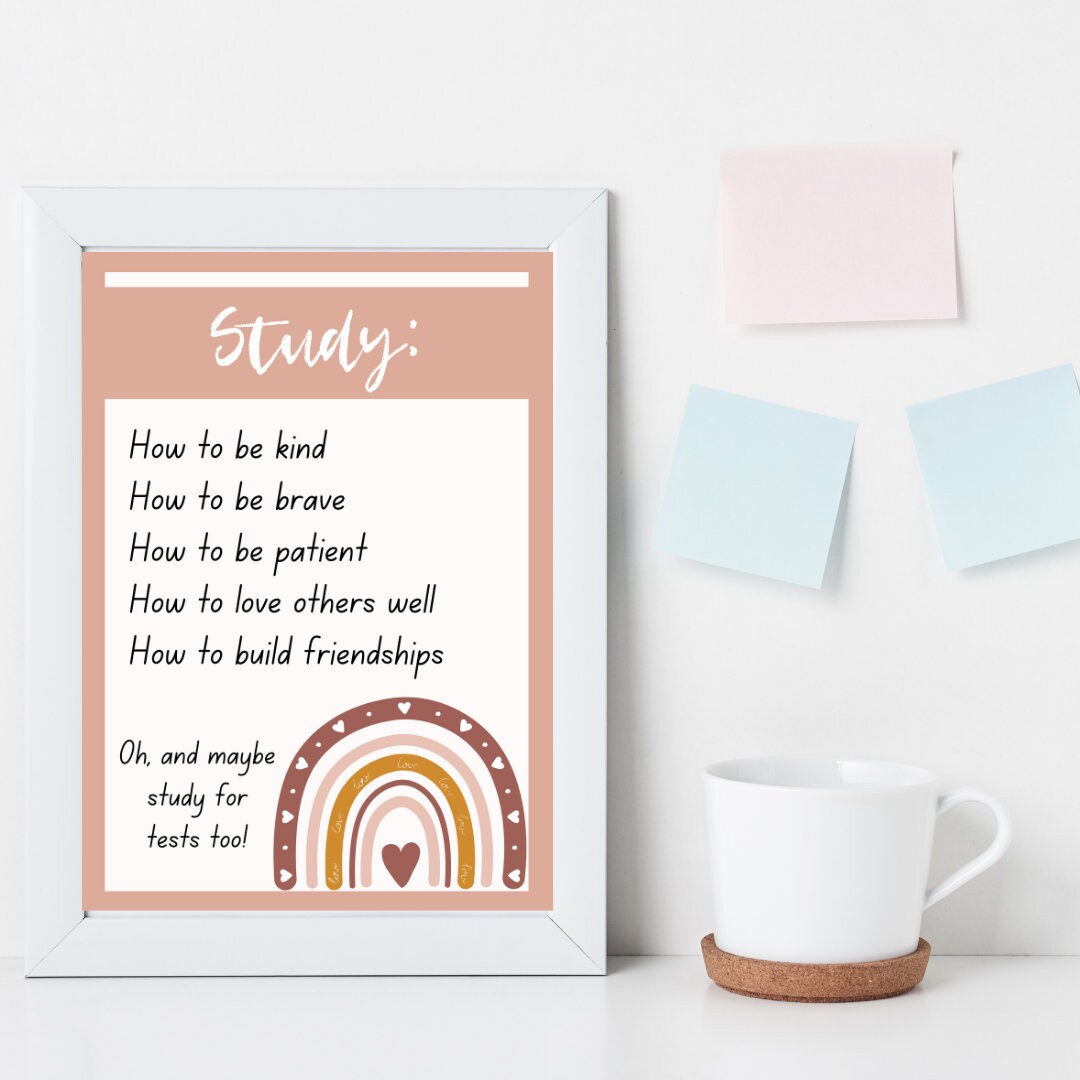 Study How to Be Kind Classroom Poster, Boho Rainbow Back to School Wall ...