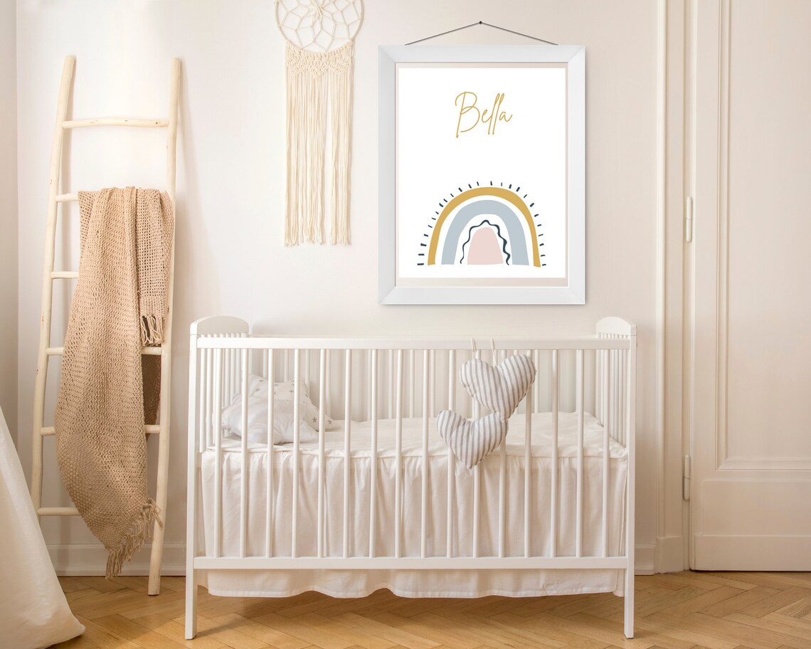 Editable Pastel Boho Rainbow Nursery Art, Boho Wall Decor, Rainbow Wall ...