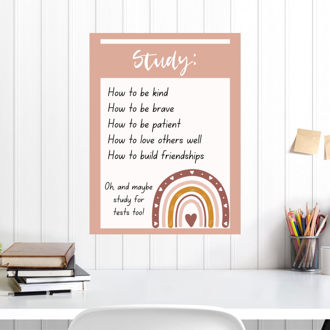 Study How to Be Kind Classroom Poster, Boho Rainbow Back to School Wall ...