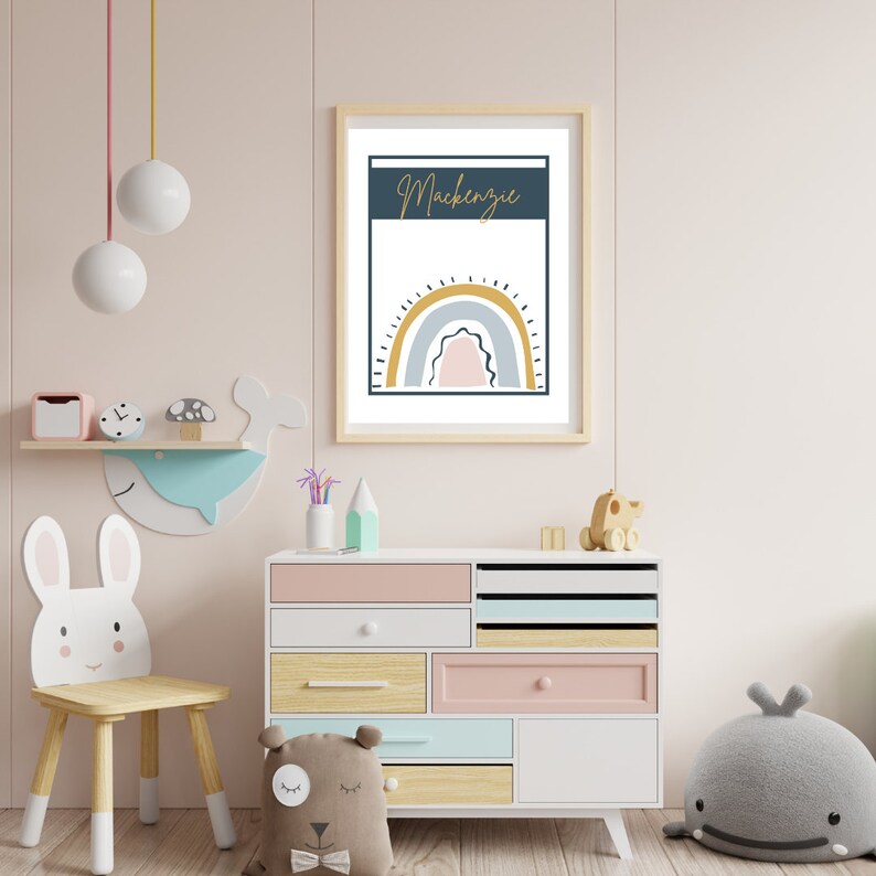 Editable Pastel Boho Rainbow Nursery Art, Boho Wall Decor, Rainbow Wall ...