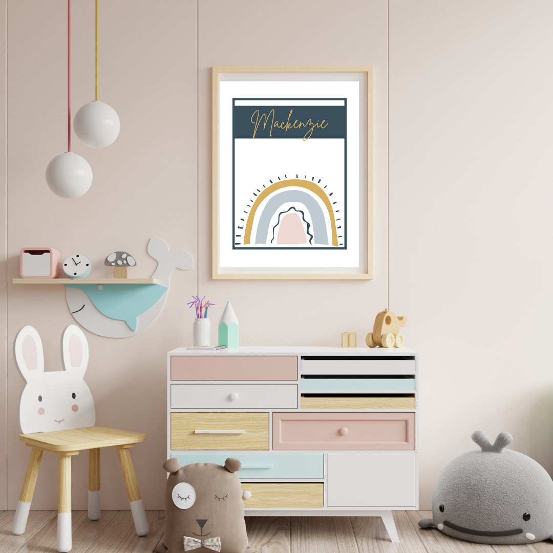 Editable Pastel Boho Rainbow Nursery Art, Boho Wall Decor, Rainbow Wall ...