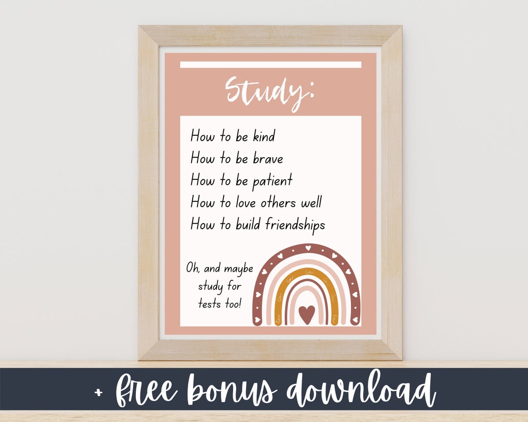 Study How to Be Kind Classroom Poster, Boho Rainbow Back to School Wall ...