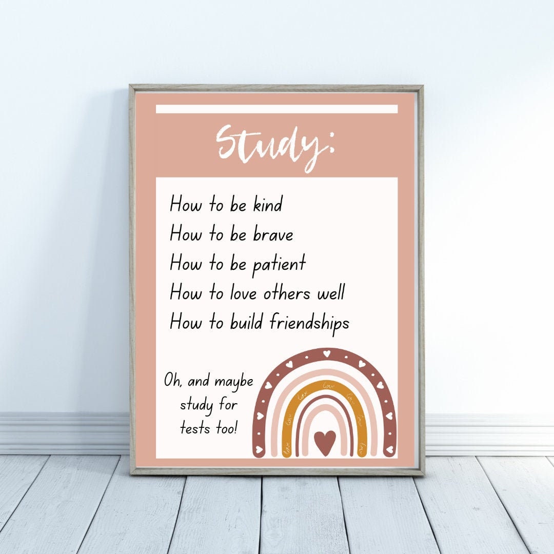 Study How to Be Kind Classroom Poster, Boho Rainbow Back to School Wall ...