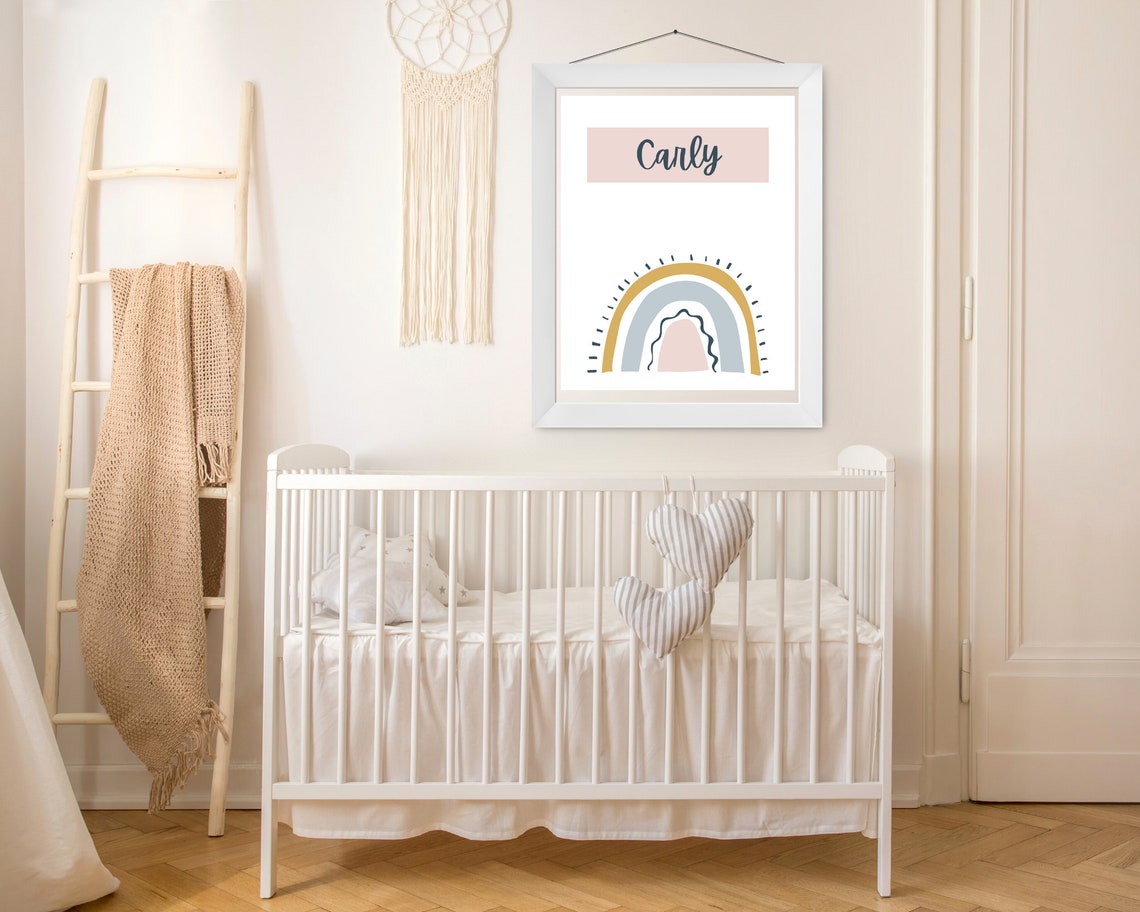 Editable Pastel Boho Rainbow Nursery Art, Boho Wall Decor, Rainbow Wall ...