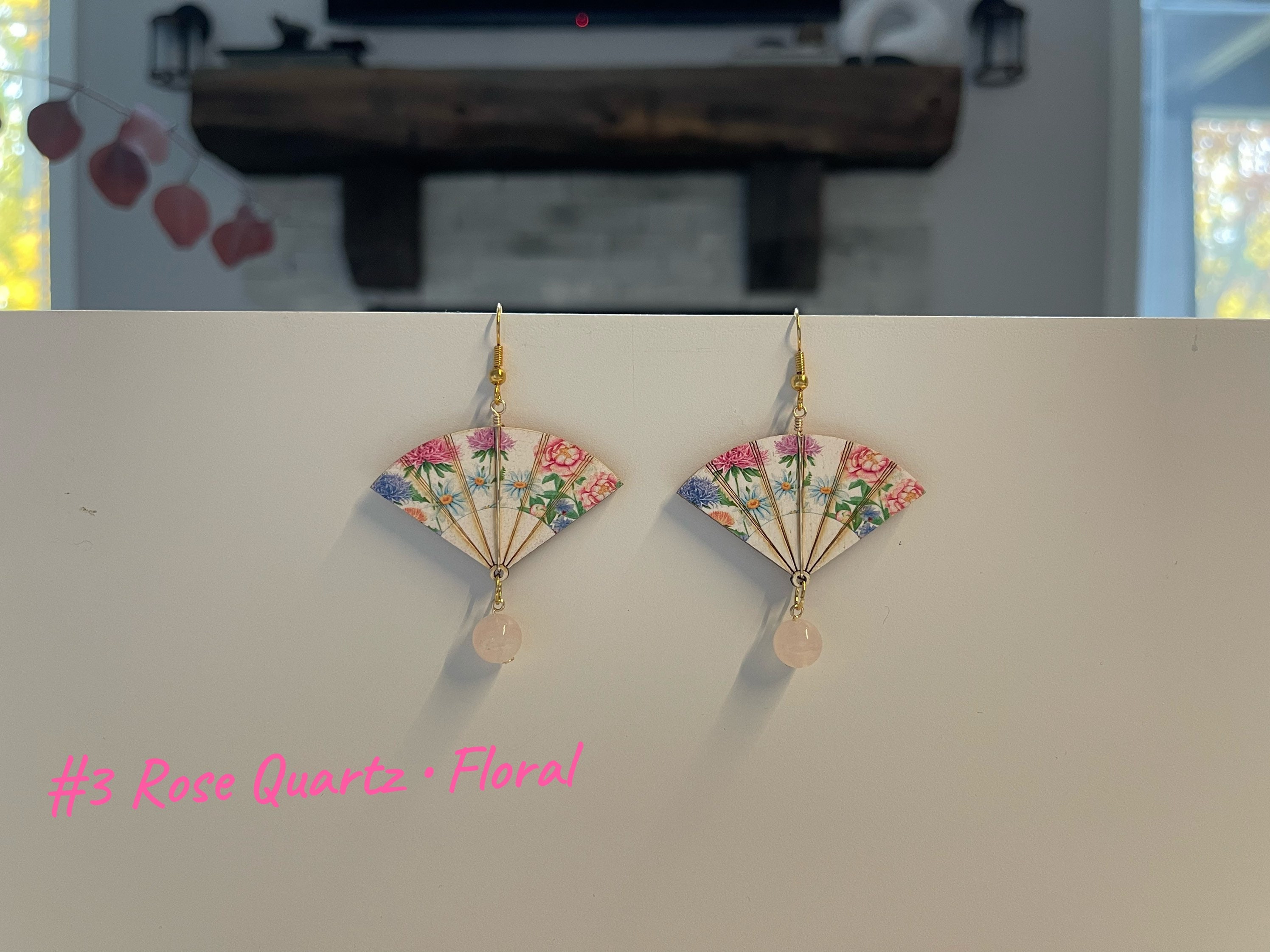 Wooden Fan Earrings With Dangle Beads; Chinese/japanese Fan Red or Blue ...