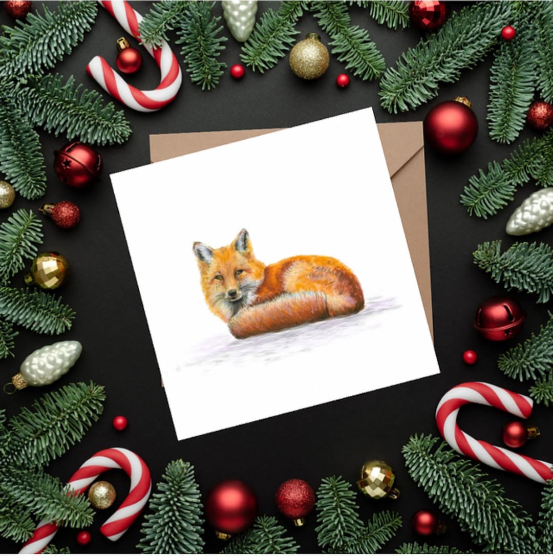 A Winter Red Fox Art Christmas Cards Animal Christmas Cards - Etsy