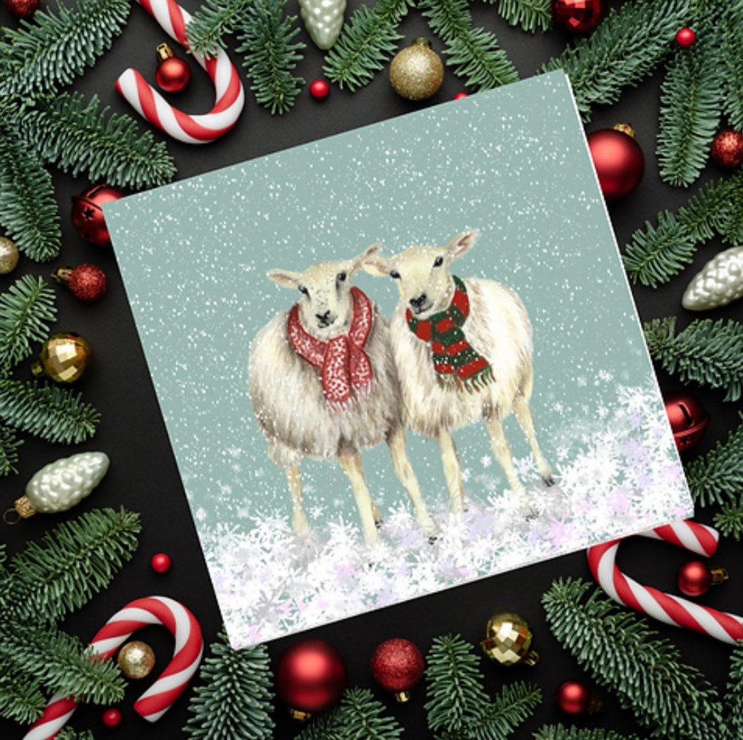 Winter Woolly Sheep Art Christmas Cards, Animal Christmas Cards, Hand ...