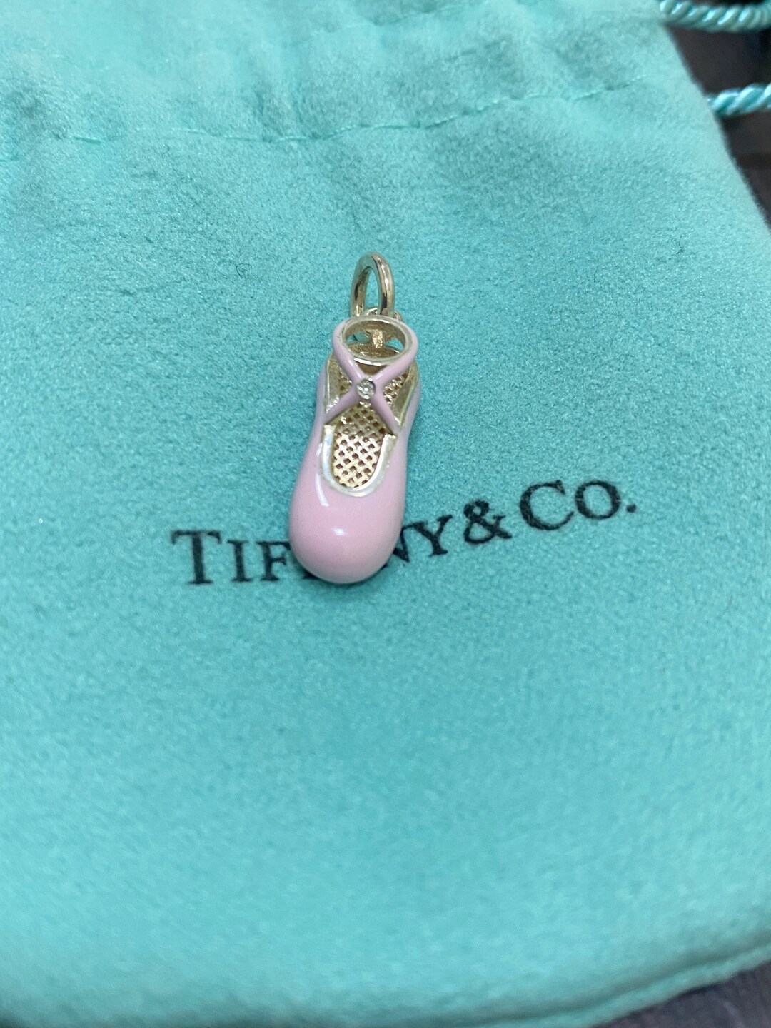 Tiffany & Co Silver Pink Enamel Ballet Diamond Shoes Slipper Charm ...