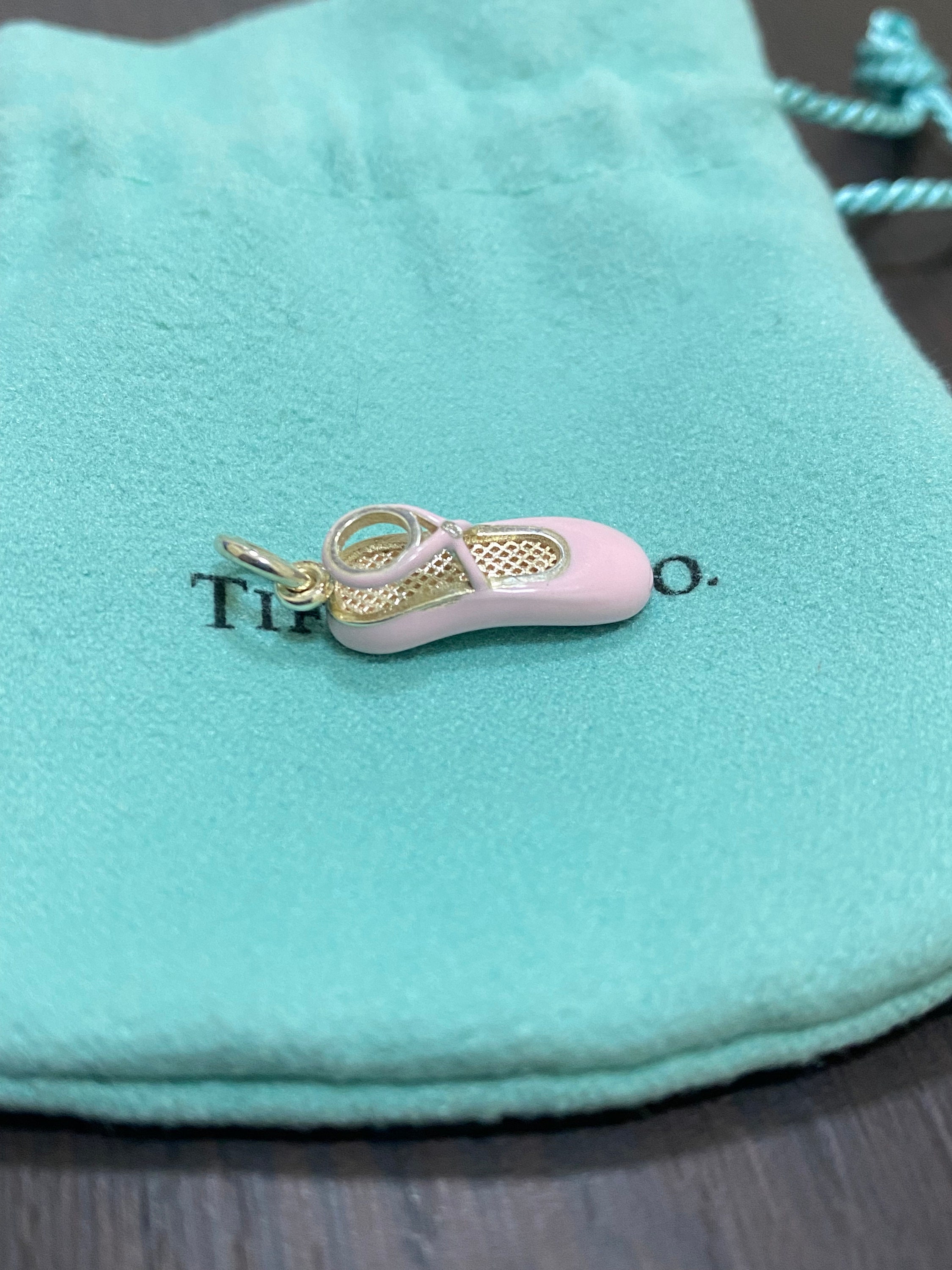 Tiffany & Co Silver Pink Enamel Ballet Diamond Shoes Slipper Charm ...