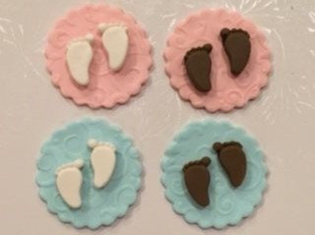 Baby Shower Cupcake Toppers, Baby Feet Cupcake Toppers, Fondant Baby ...