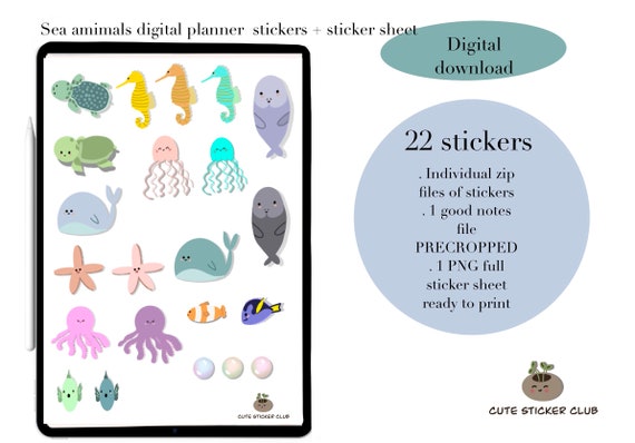 Cute Sea Animal Digital Stickers Printable Sticker Sheet - Etsy