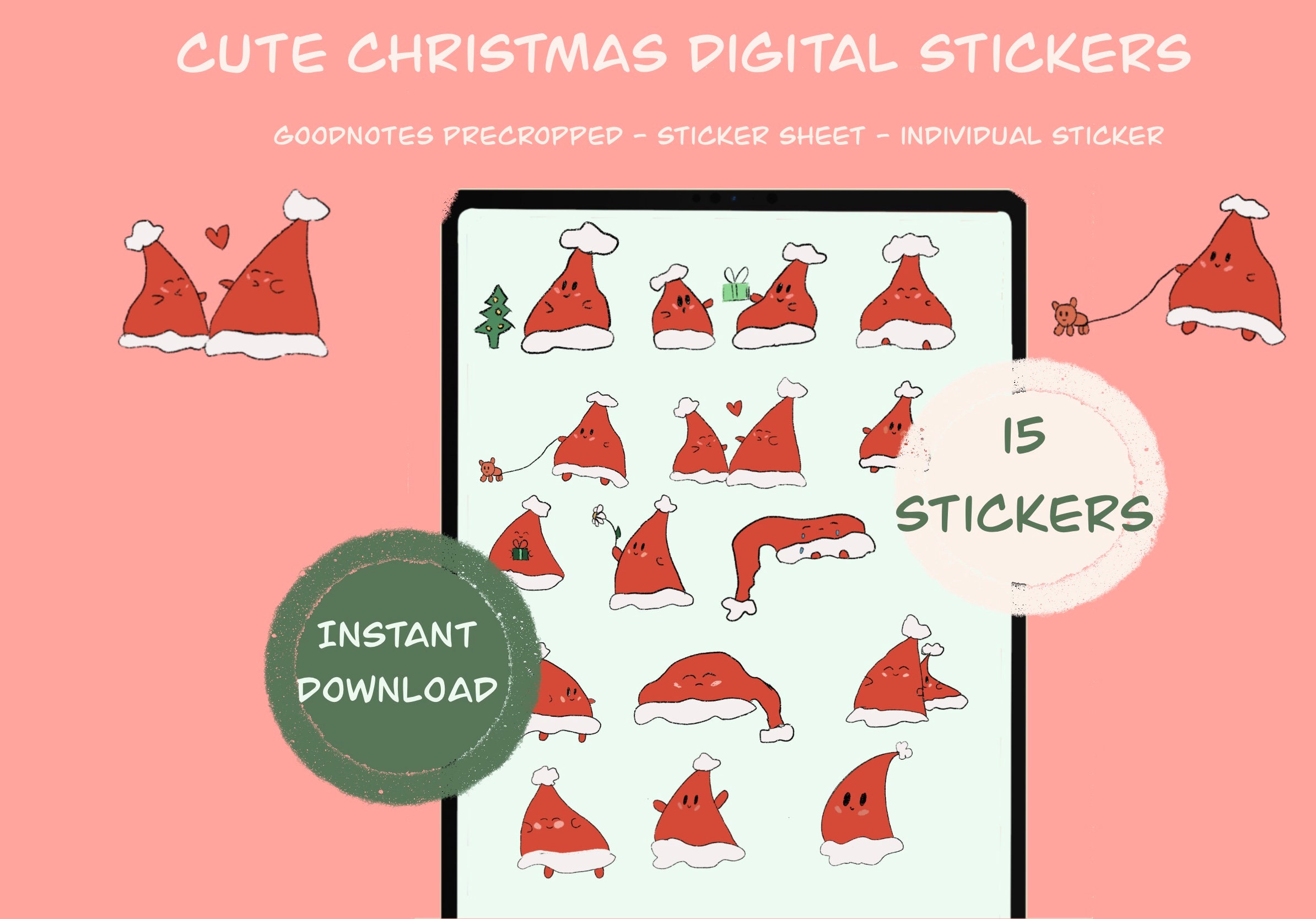 Cute Christmas Digital Stickers , Digital Christmas Stickers, Goodnotes ...