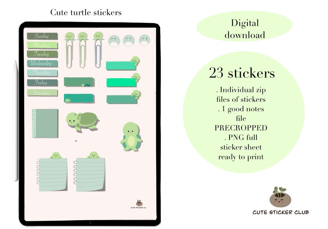 Turtle Digital Stickers, Printable Stickers, Turtle Stickers, Pre ...