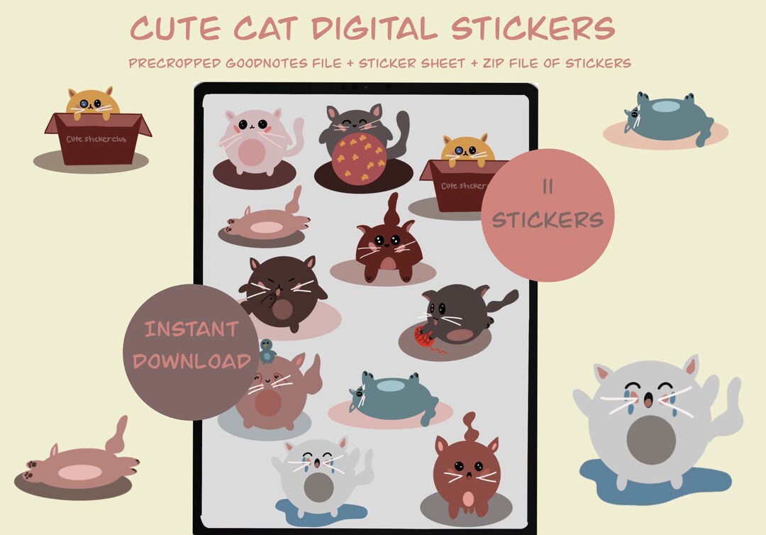 Cute Cat Digital Stickers / Goodnotes Stickers / Digital Notebook ...