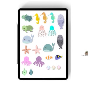 Cute Sea Animal Digital Stickers, Printable Sticker Sheet, Kawaii, Sea ...
