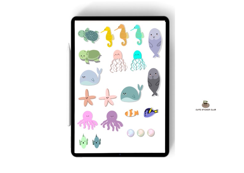 Cute Sea Animal Digital Stickers, Printable Sticker Sheet, Kawaii, Sea ...
