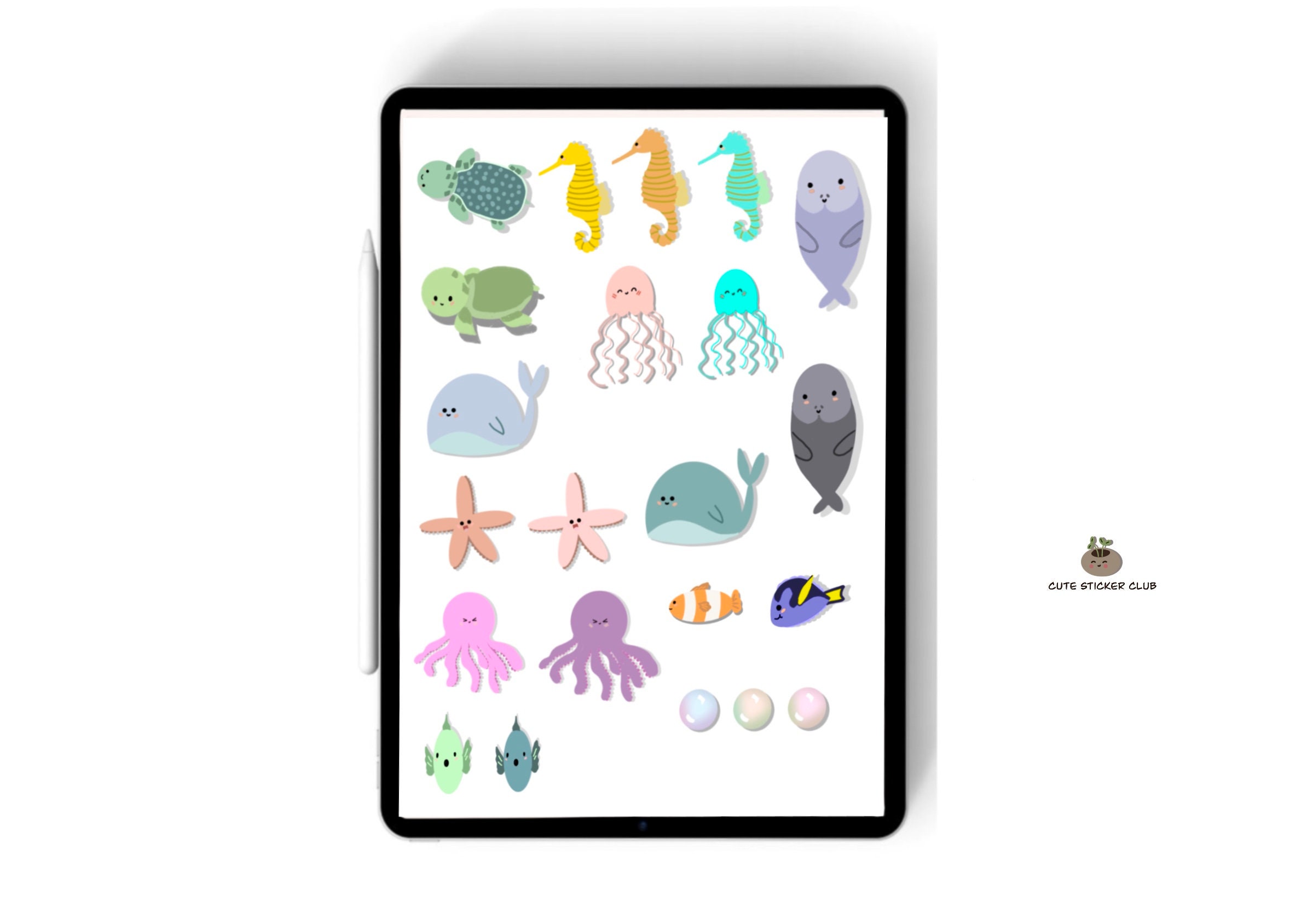 Cute Sea Animal Digital Stickers, Printable Sticker Sheet, Kawaii, Sea ...
