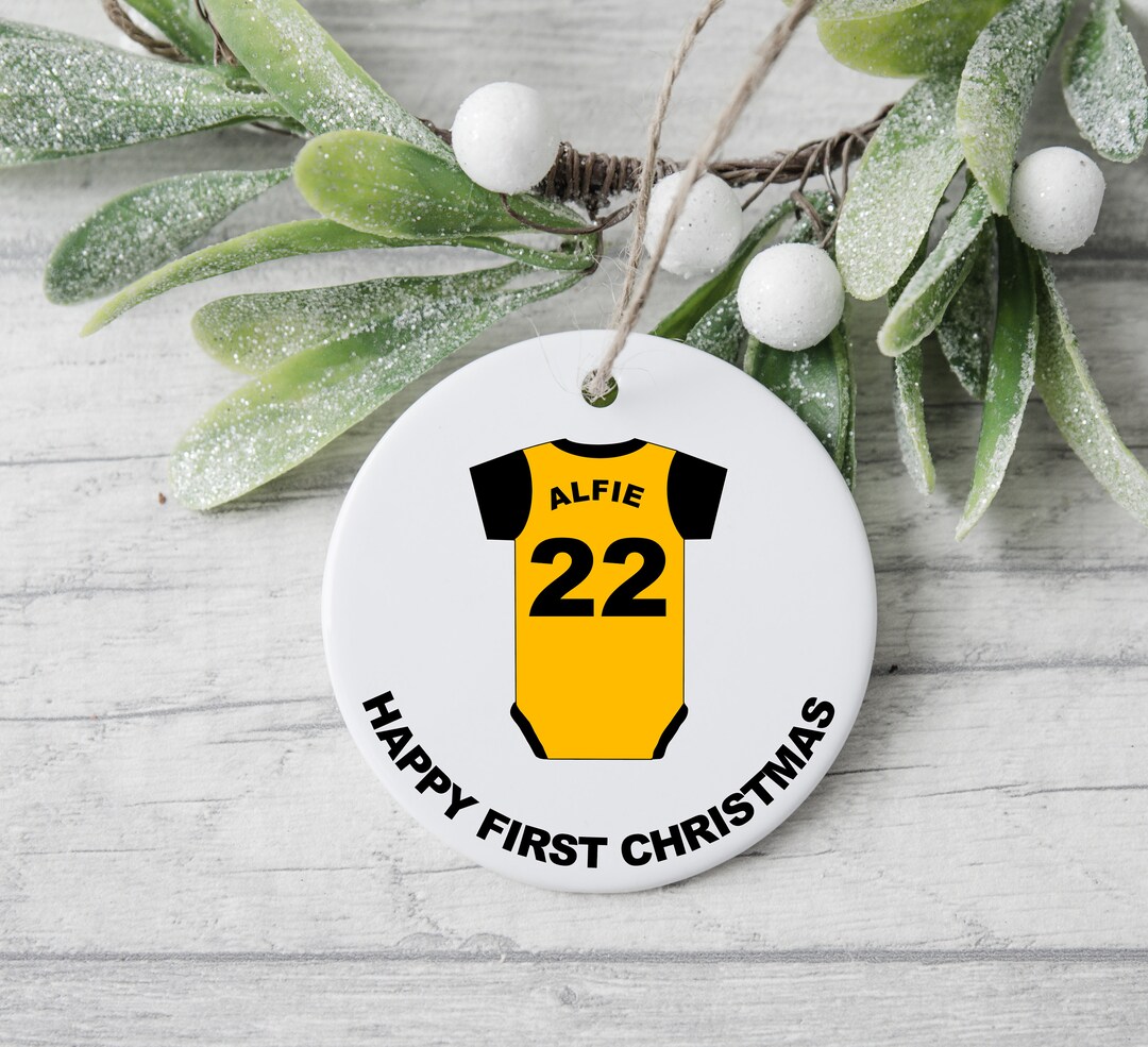 Baby's First Christmas Wolves Football Bauble Ceramic Christmas Tree ...