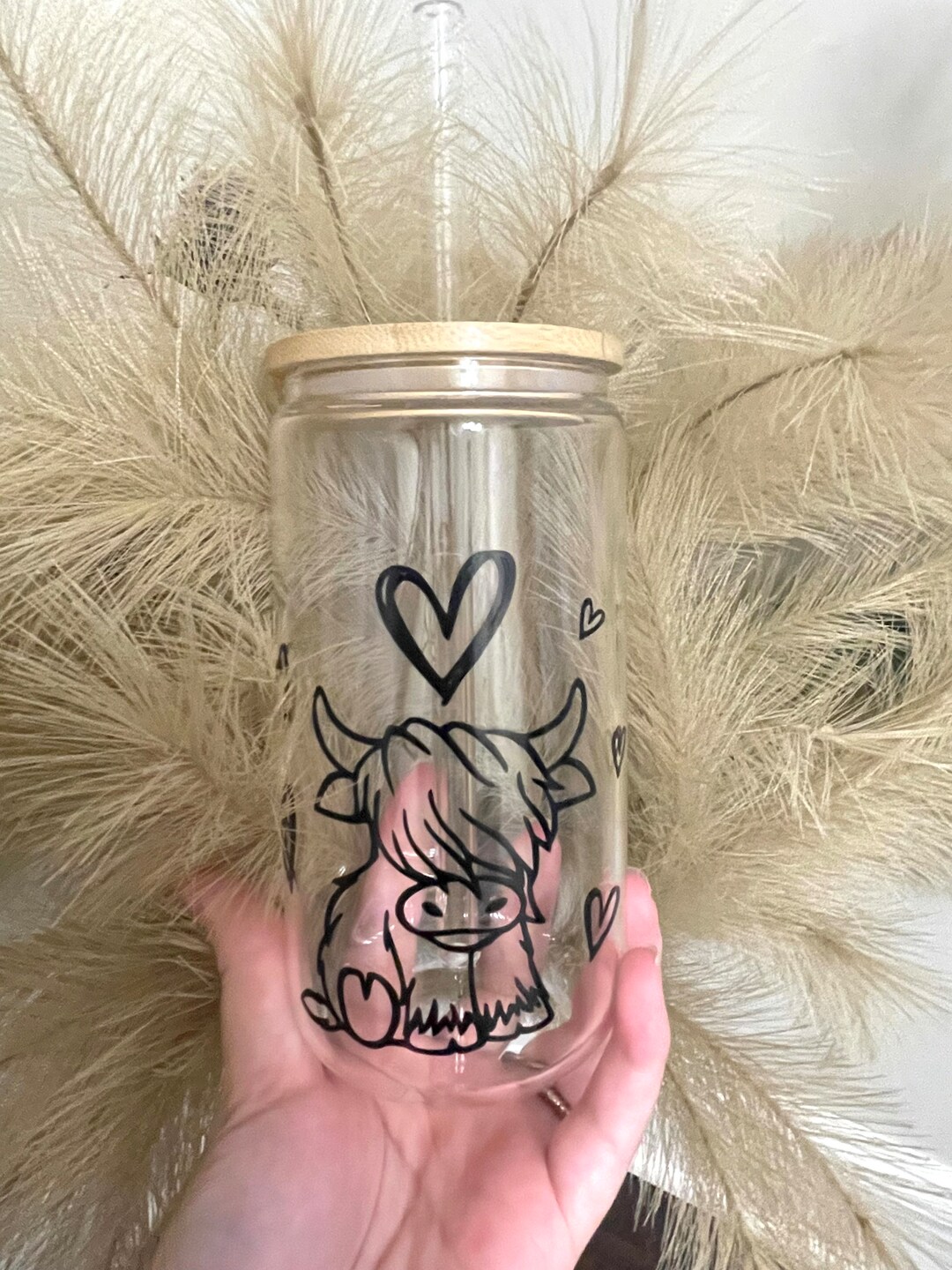 16oz Highland Cow Glass Cup - Etsy