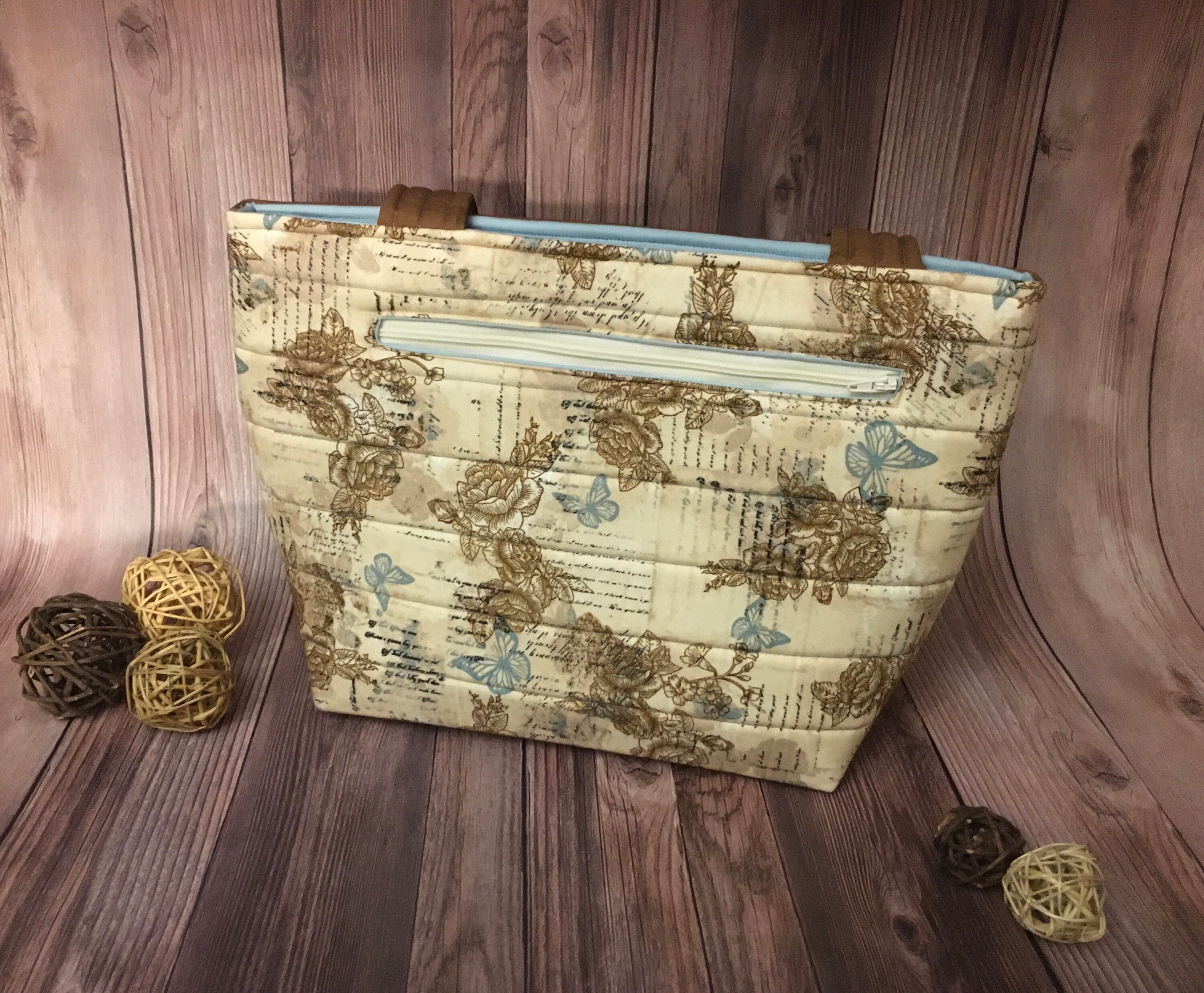 Simply Beautiful Blue Butterfly Brown Rose Script Purse Tote - Etsy