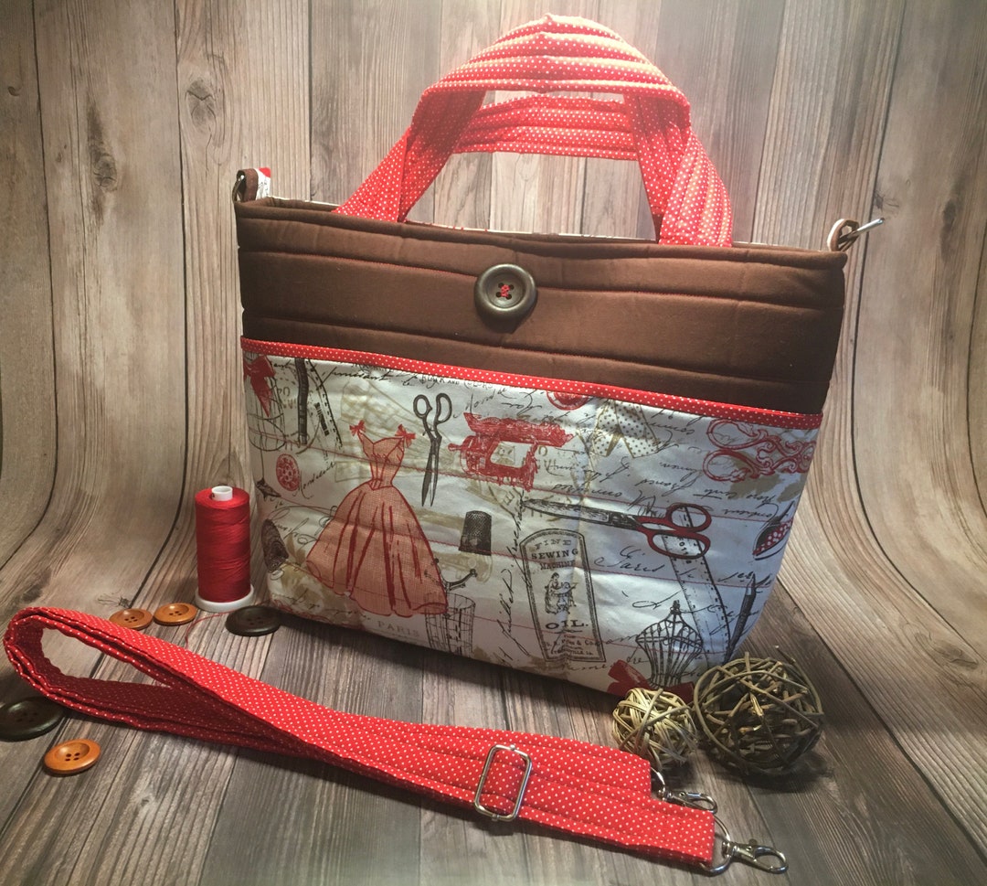 Deluxe Dressmaker Red Polka Dot Purse Tote Bag With 12 Pockets! Ready ...