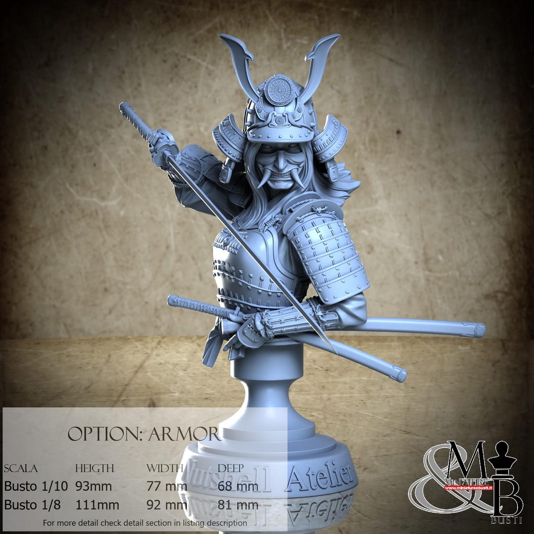 Samurai Bust, July 2023 (3 Styles), by Nutshell Atelier, Miniature to ...