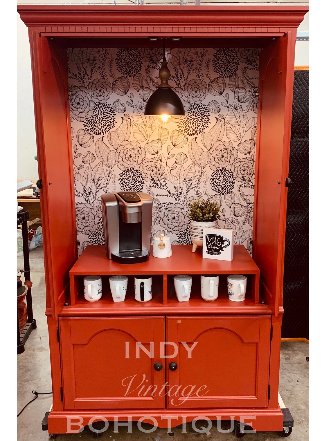 AVAILABLE NOW Beautiful RED Custom Armoire Coffee Bar, Coffee Station ...