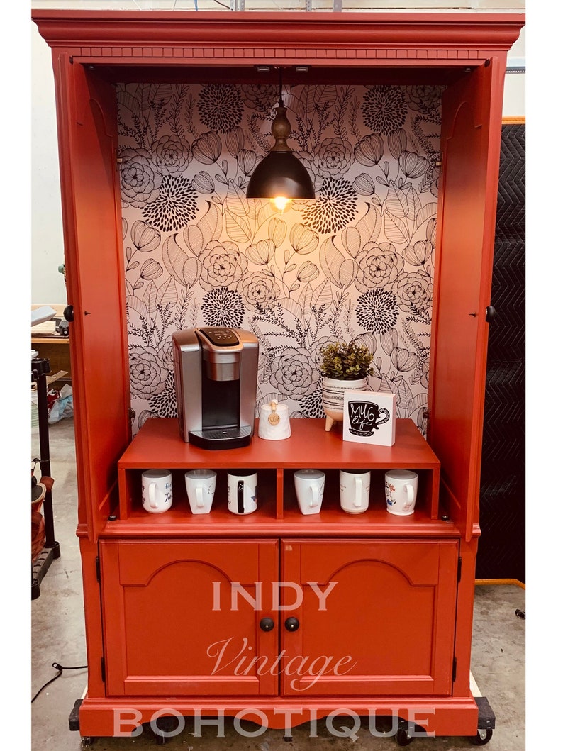 AVAILABLE NOW! Beautiful RED Custom Armoire Coffee Bar, Coffee Station ...