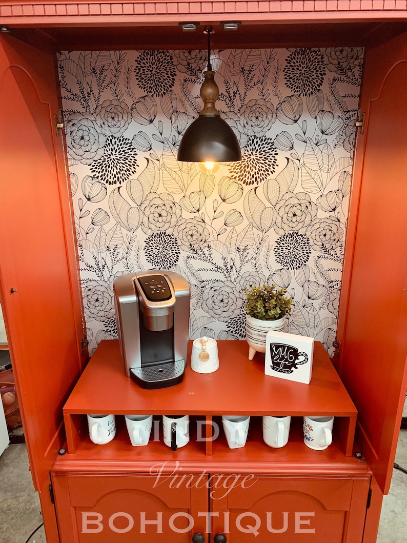 AVAILABLE NOW! Beautiful RED Custom Armoire Coffee Bar, Coffee Station ...
